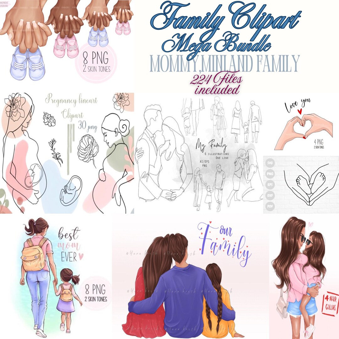 Family Clipart Bundle, Mother and Child Art, Mommy Png Bundle, Heart ...