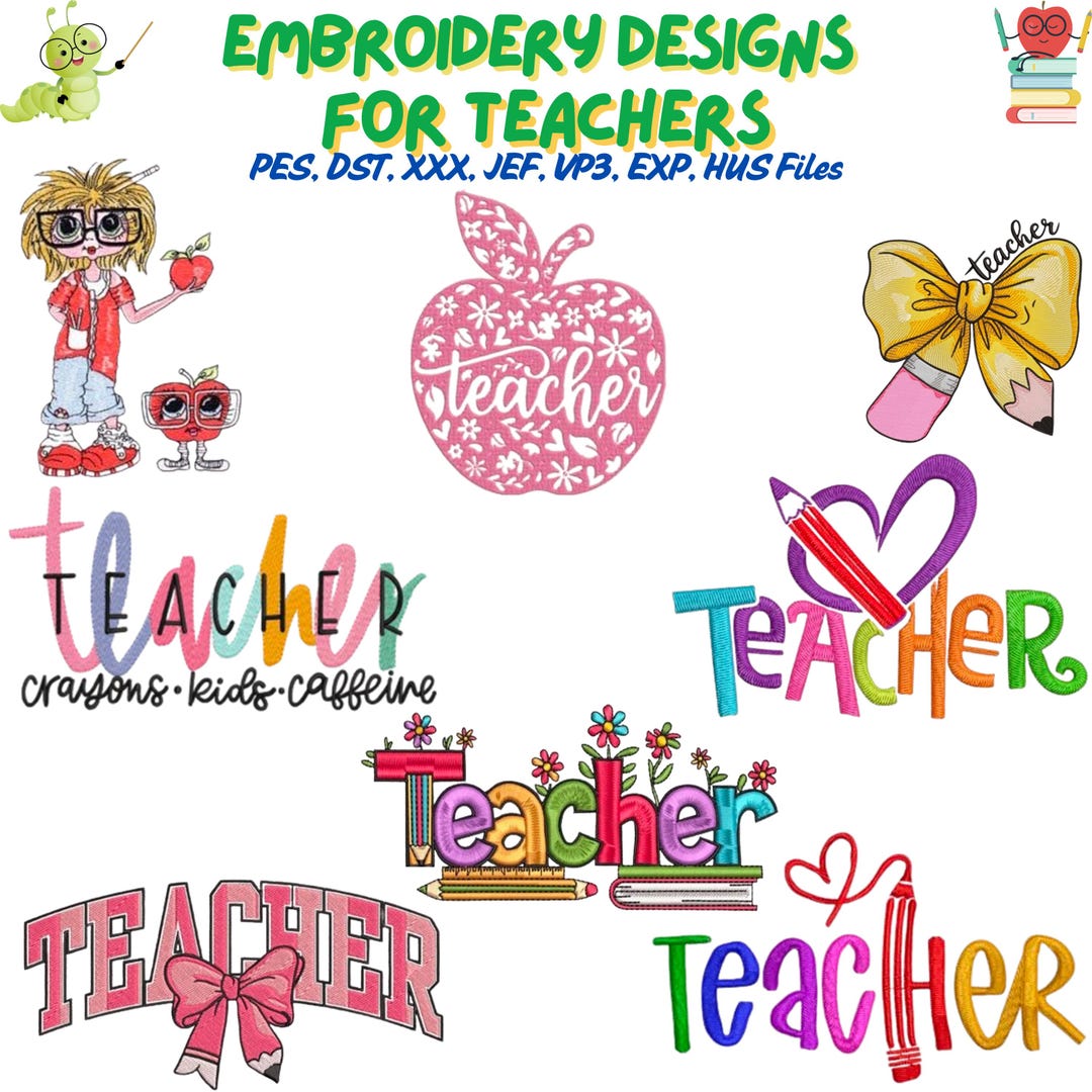 Embroidery Designs for Teachers, School Embroidery File, Embroidery ...