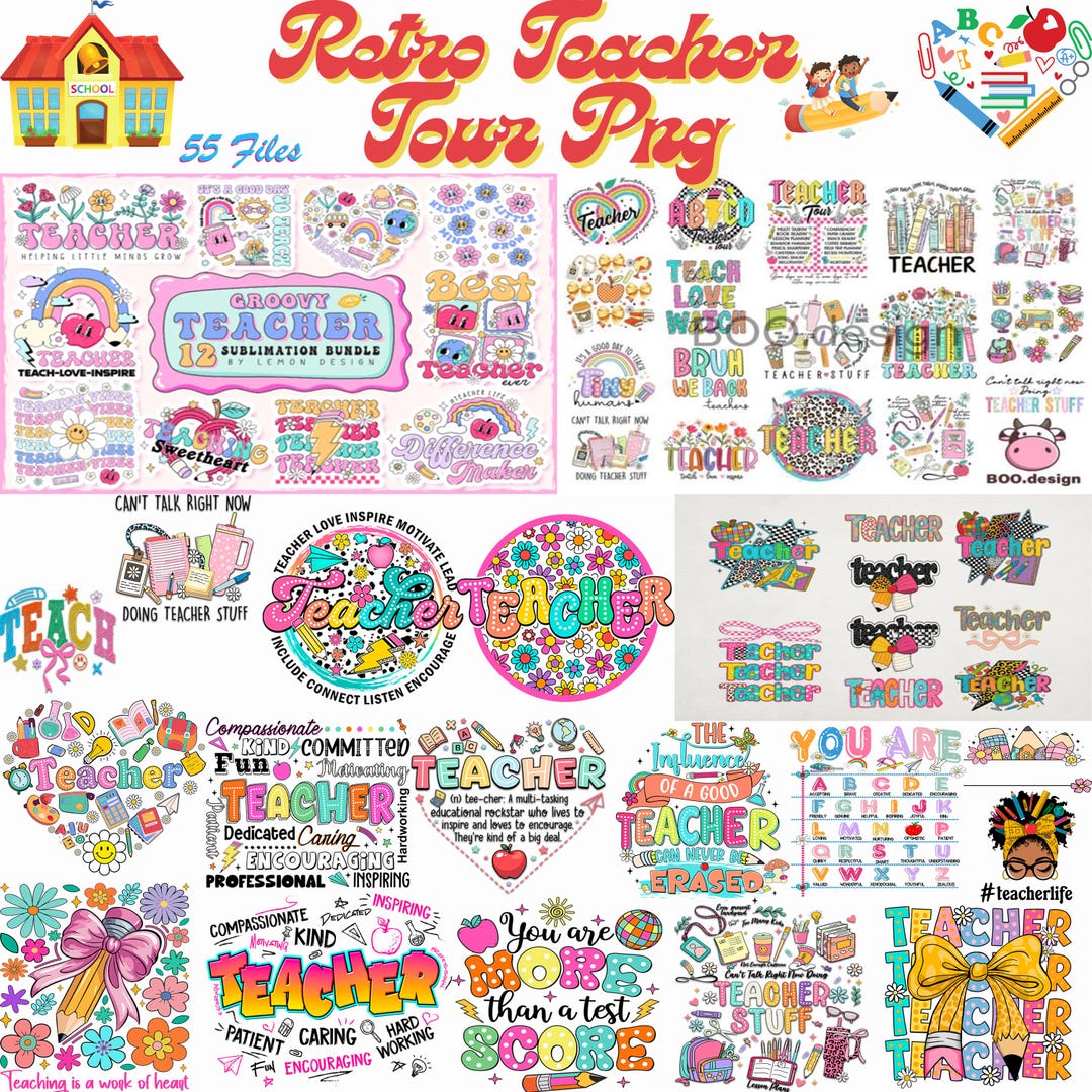 Retro Teacher Tour Png, Teacher Groovy Png, Retro Clipart for School ...