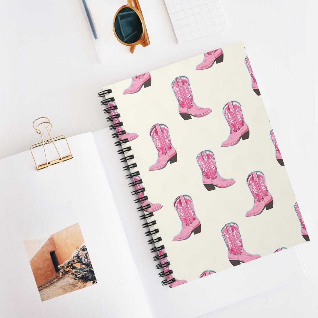 Pink Cowboy Boot Pattern Spiral Notebook, Stylish Notebook for School ...
