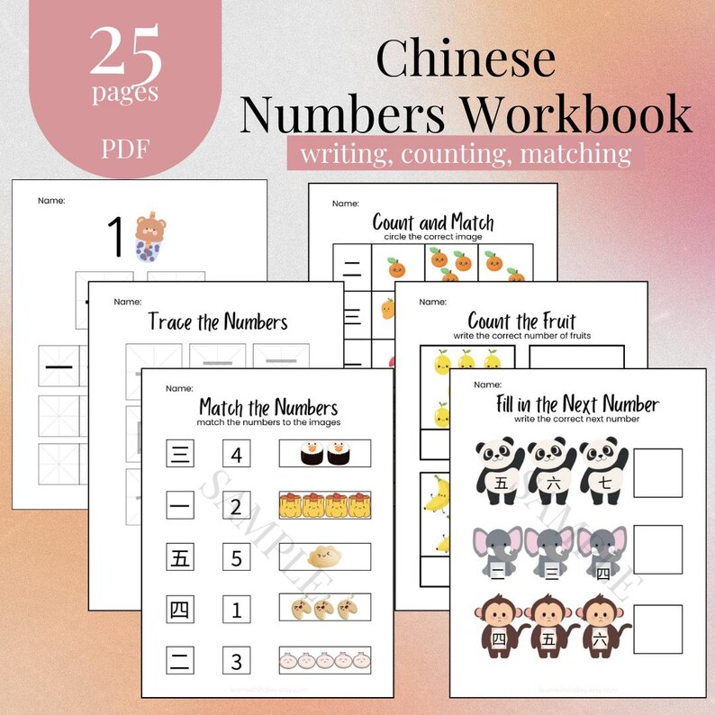 Chinese Numbers Workbook Writing Tracing Counting Matching for Toddlers ...