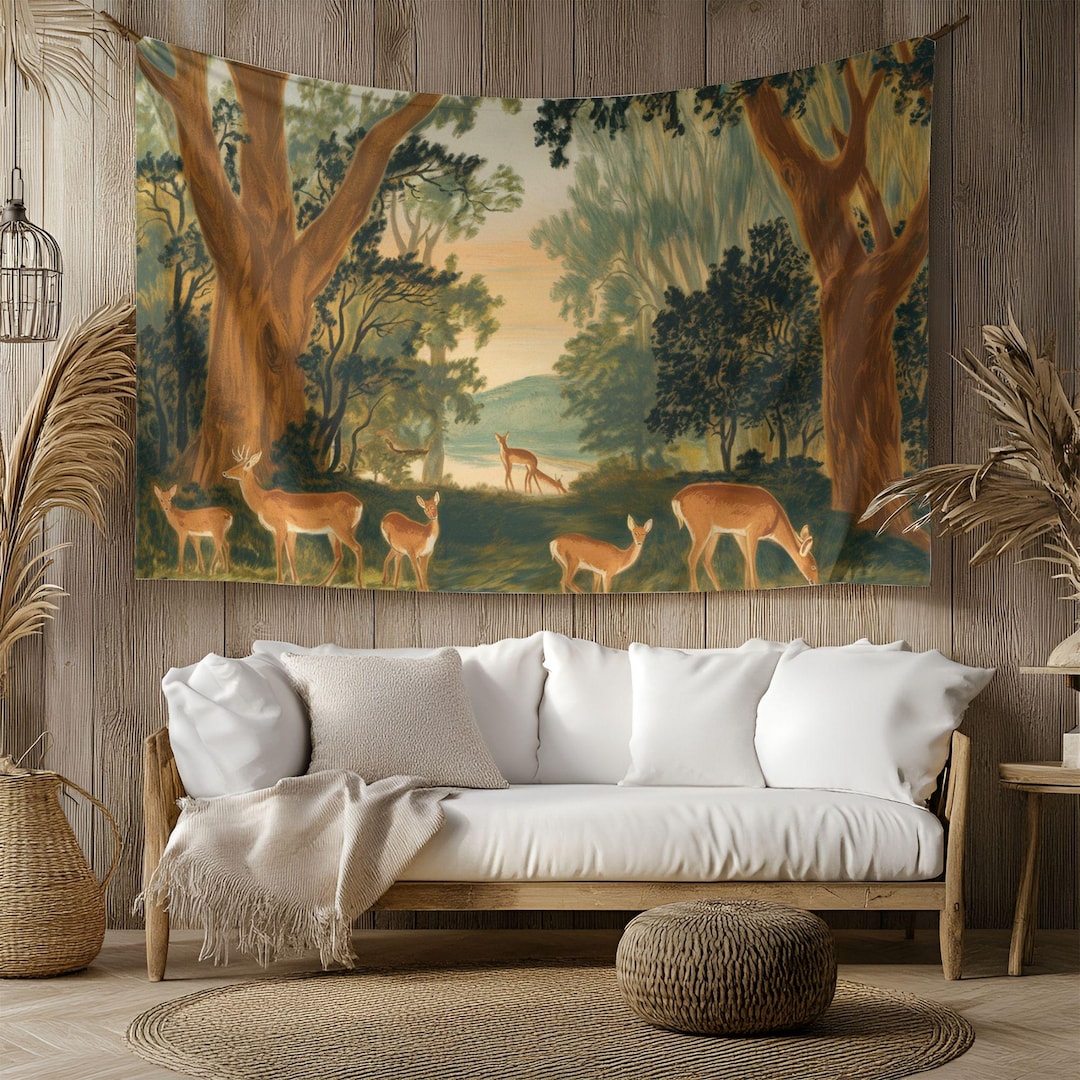 Vintage Deer Painting Wall Art Indoor Wall Tapestries, Tapestry, Home ...
