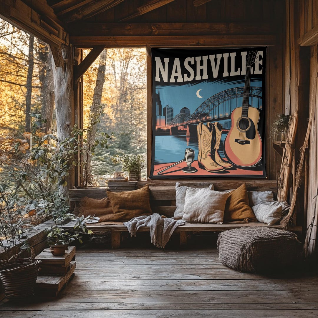 Nashville Tapestry Cityscape Wall Decor, Music Lover Home Art ...