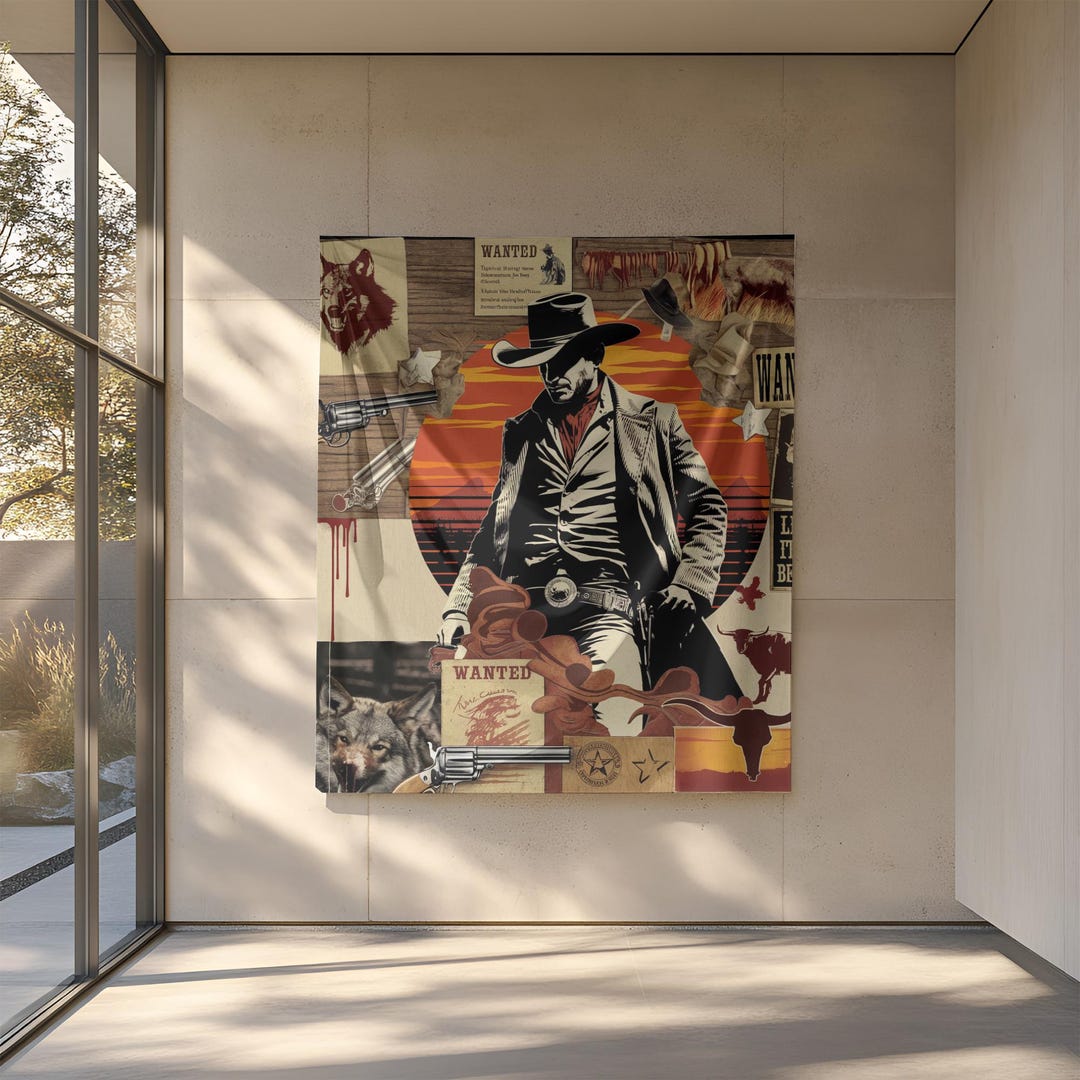 Cowboy Art Tapestry Wall Hanging for Western Home Decor, Rodeo Theme ...