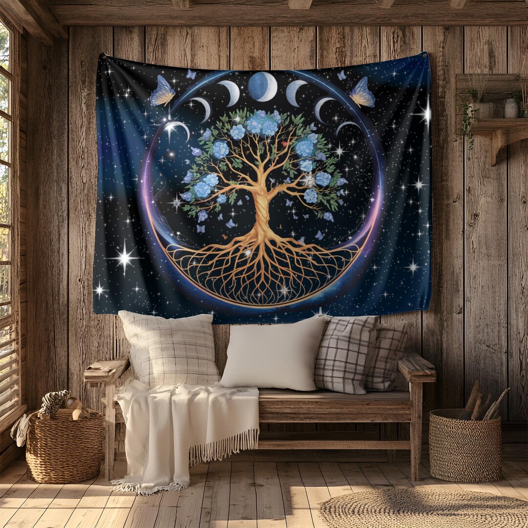 Boho Tree of Life Indoor Wall Tapestries Sun and Moon Mandala Tapestry ...