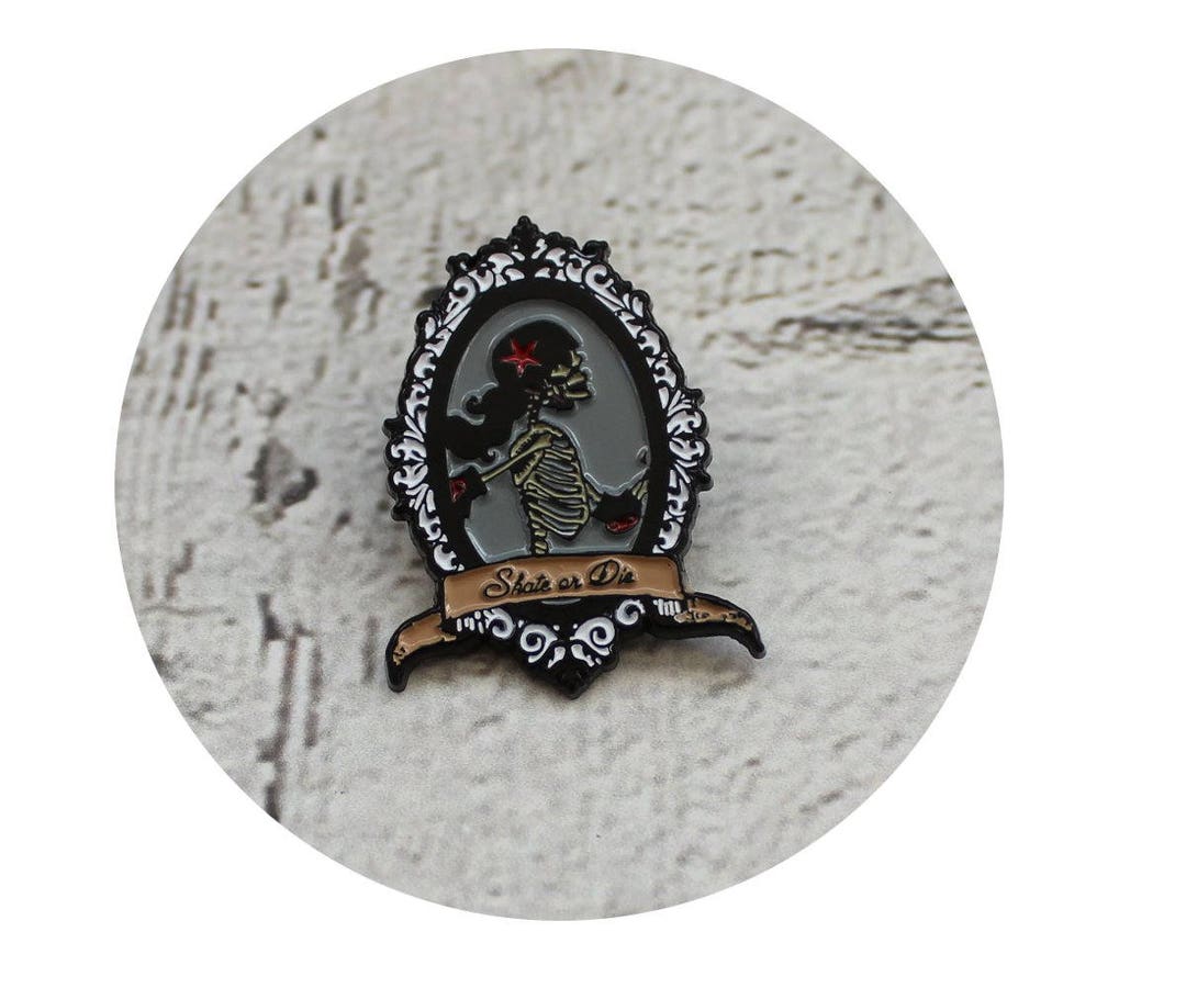 Skeleton Pin, Skate or Die Roller Derby Brooch, Soft Enamel Lapel Pin ...