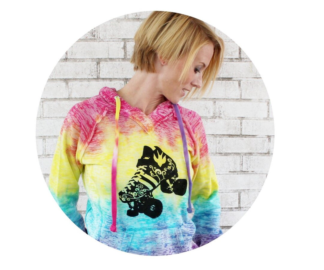 Roller Skate Hoodie, Roller Derby, Cozy Hooded Sweatshirt, Rainbow ...