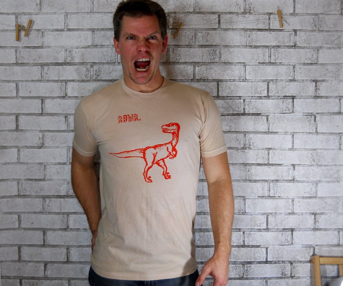 Men's Tshirt dinosaur Rawr Velociraptor Tee - Etsy