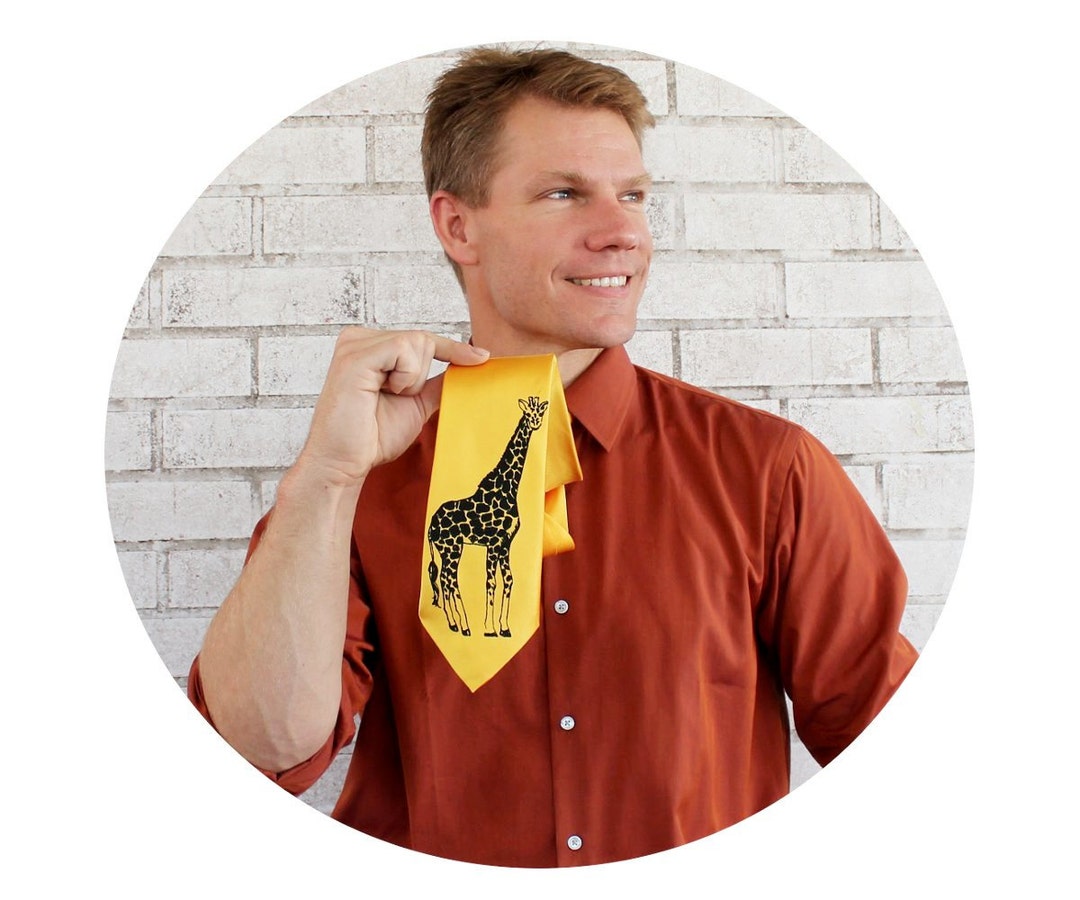 Giraffe Men's Necktie, Hand Printed Wild Animal Tie, 58" Tie in Golden ...