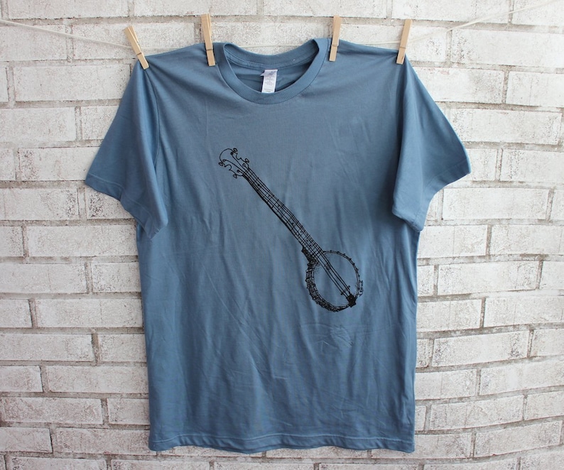 Banjo Cotton T Shirt,mens Tshirt, Stormy Blue Cotton Crewneck, Music ...