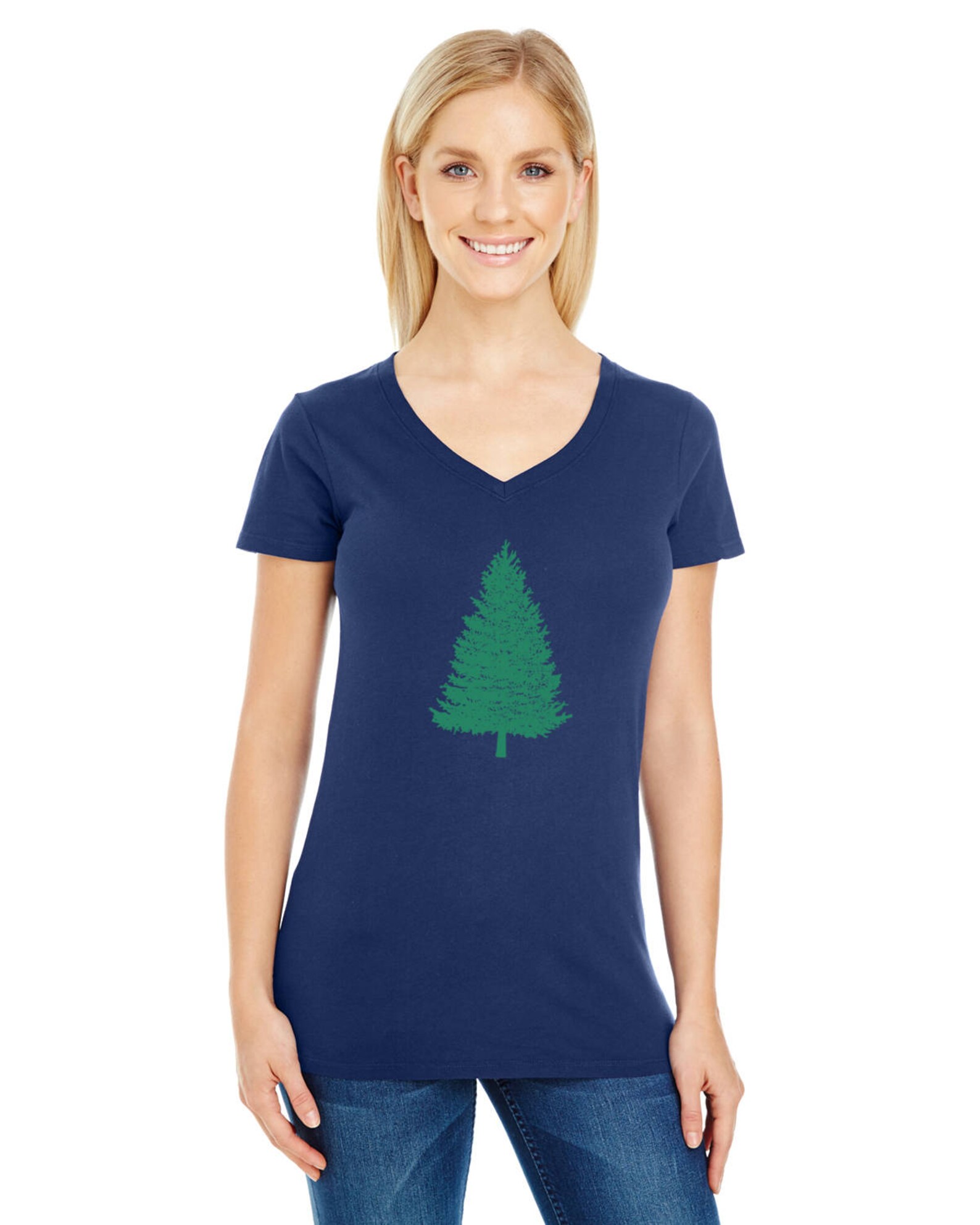 Pine Tree Sporty Vneck Cotton Tee Shirt Graphic Tshirt | Etsy