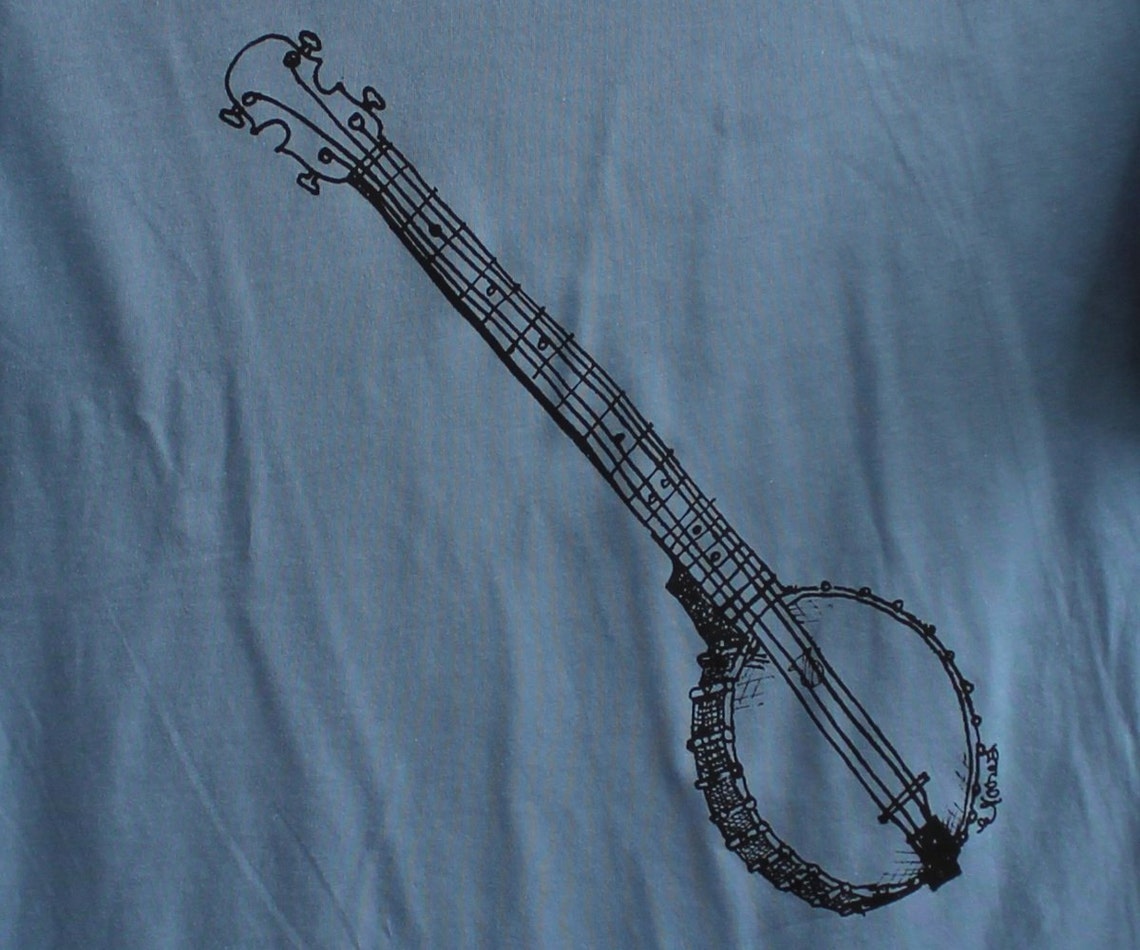 Banjo Cotton T Shirt,mens Tshirt, Stormy Blue Cotton Crewneck, Music ...