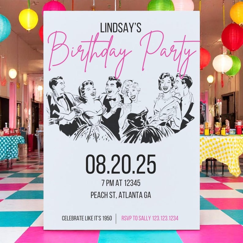 1950s Vintage Party Invitation Template Retro Editable Birthday or ...