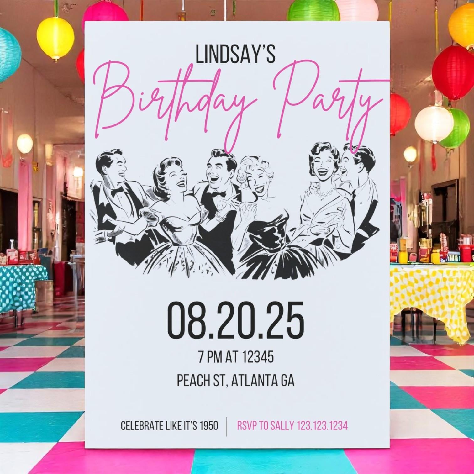 1950s Vintage Party Invitation Template Retro Editable Birthday or ...