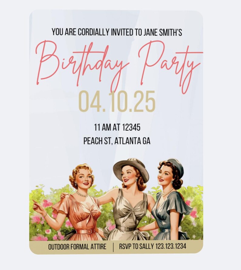 1950s Tea Party Birthday Invitation: Vintage Garden Party (digital ...