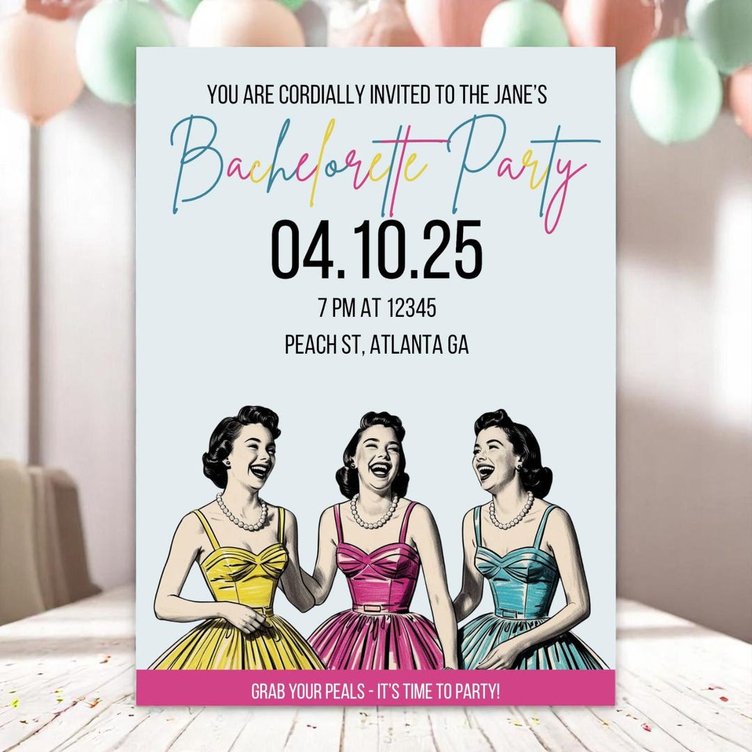 1950s Bachelorette Party Vintage Invitation Editable Retro Pearls Theme ...