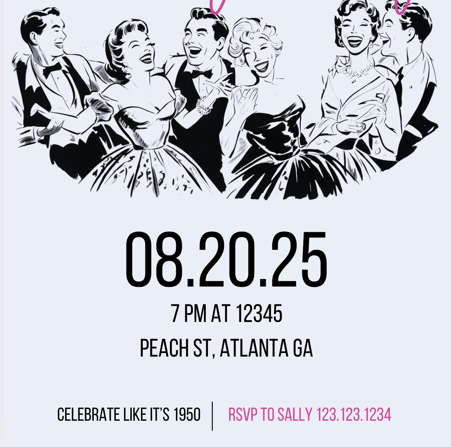 1950s Vintage Party Invitation Template Retro Editable Birthday or ...