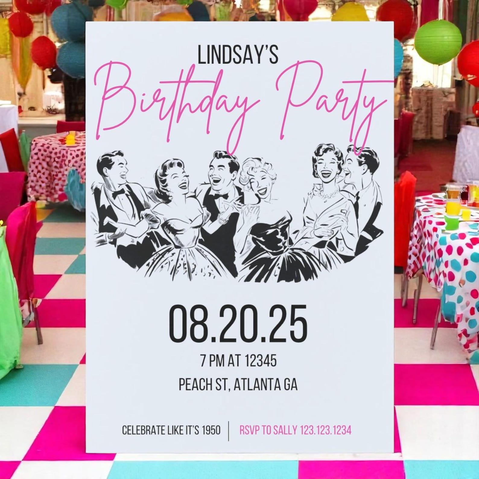 1950s Vintage Party Invitation Template Retro Editable Birthday or ...