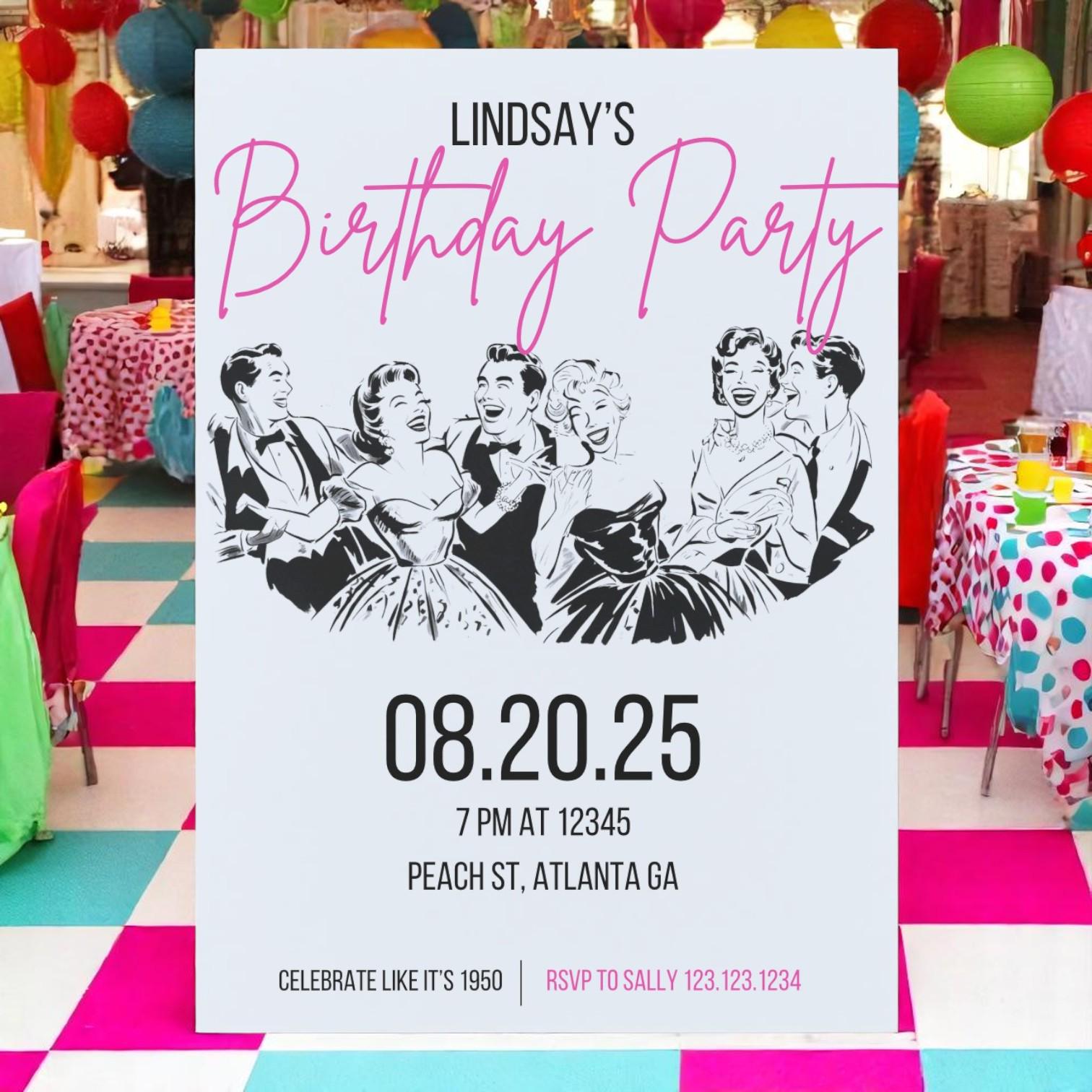 1950s Vintage Party Invitation Template Retro Editable Birthday or ...