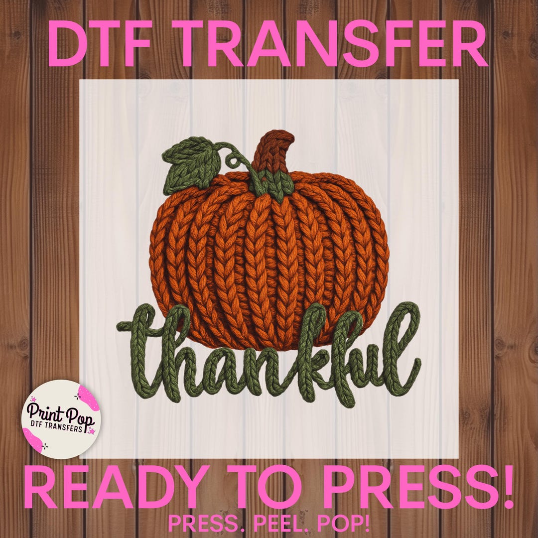 Faux Stitch Thankful Pumpkin DTF Transfer, Fall Embroidery Print ...