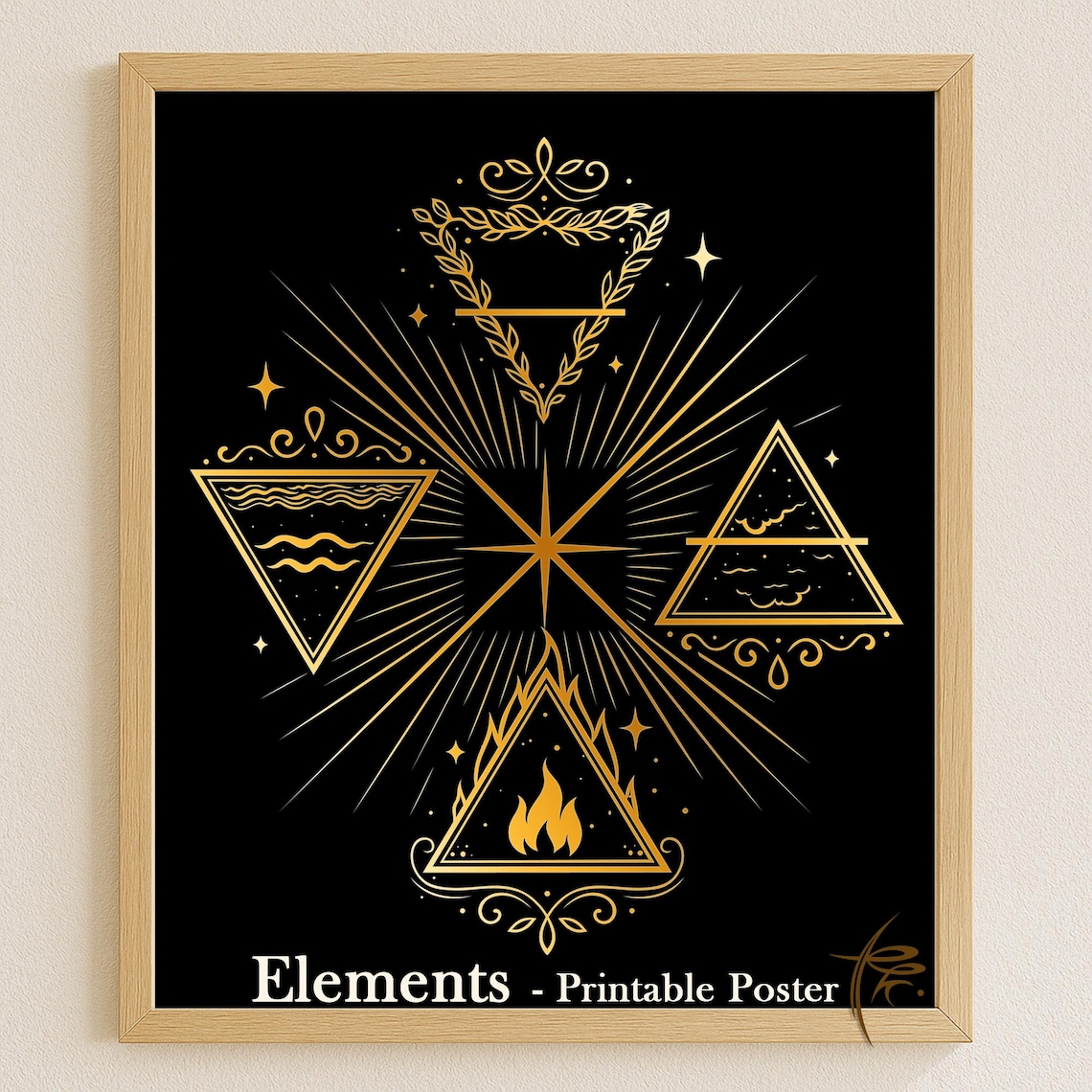 Four Elements Wall Art - Sacred Geometry Set - Alchemy Symbols - Boho ...