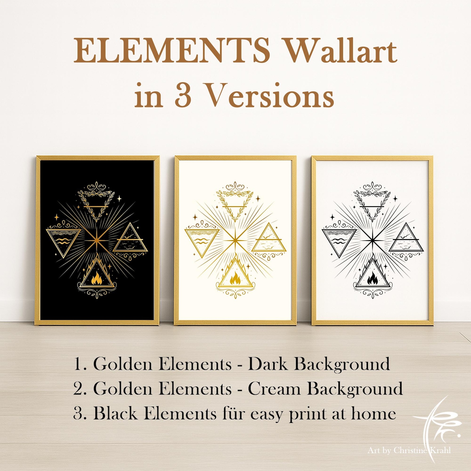 Four Elements Wall Art - Sacred Geometry Set - Alchemy Symbols - Boho ...