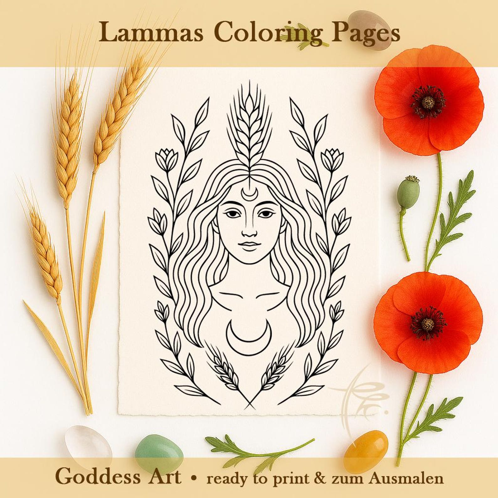 Lammas Coloring Pages Set - Lughnasadh Ritual Greeting Cards and Poster ...