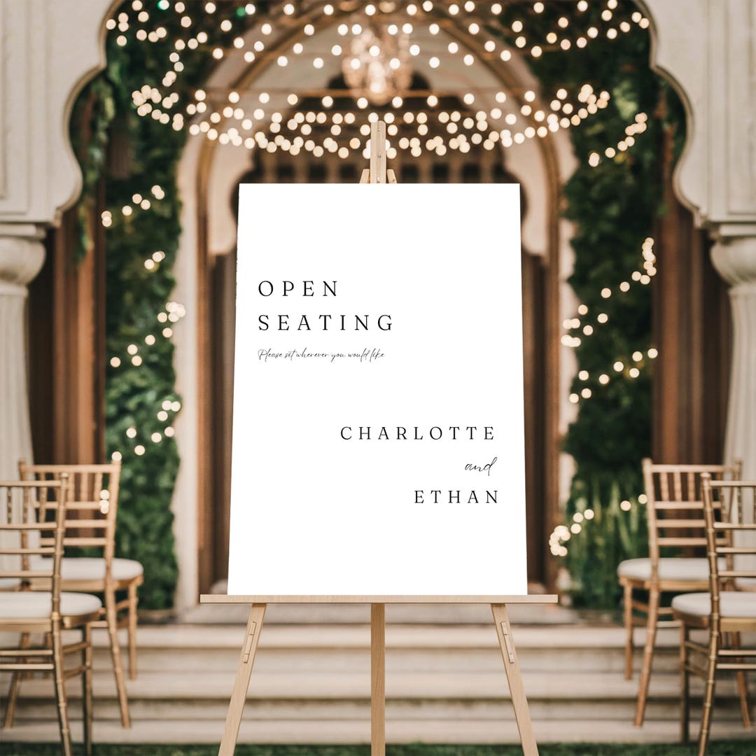 Minimal White Open Seating Sign Canva Template | Elegant Wedding ...
