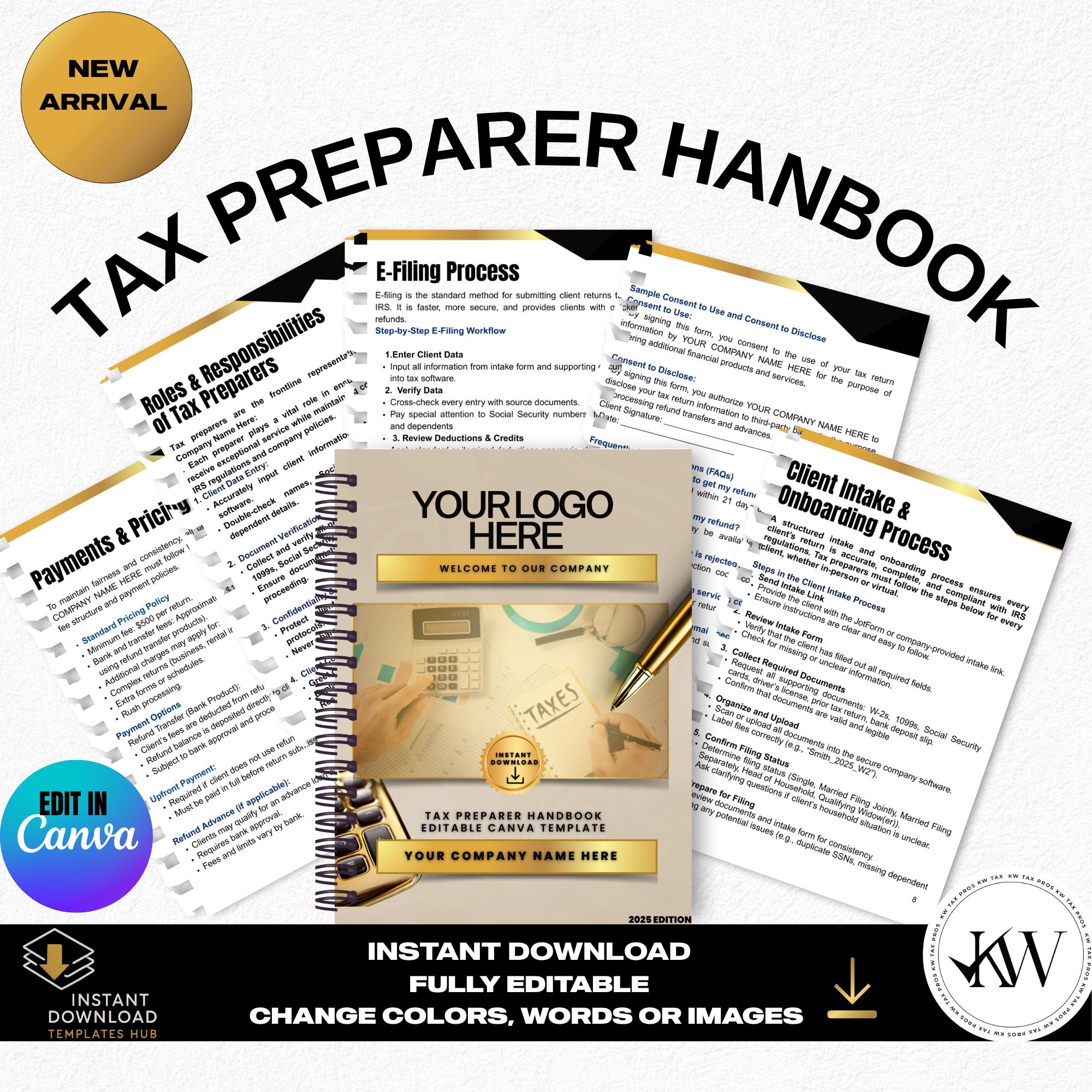 Editable Tax Preparer & ERO Handbook: Business Guide (digital Download ...