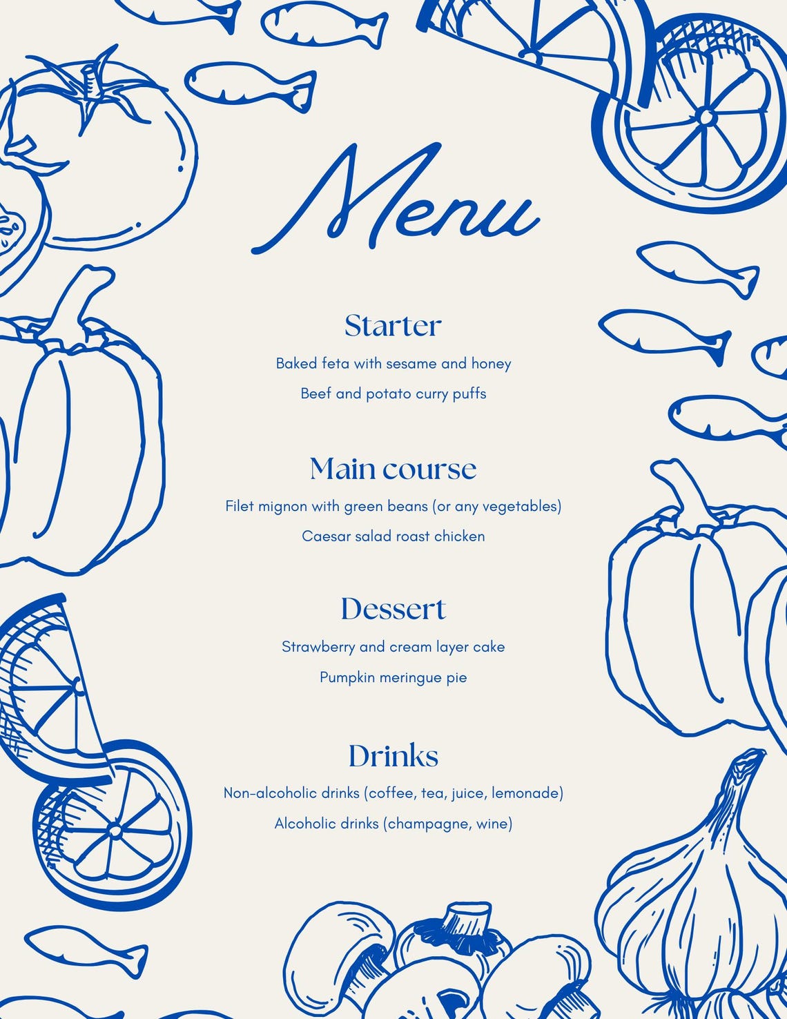 Custom Dinner Menu Template - Etsy
