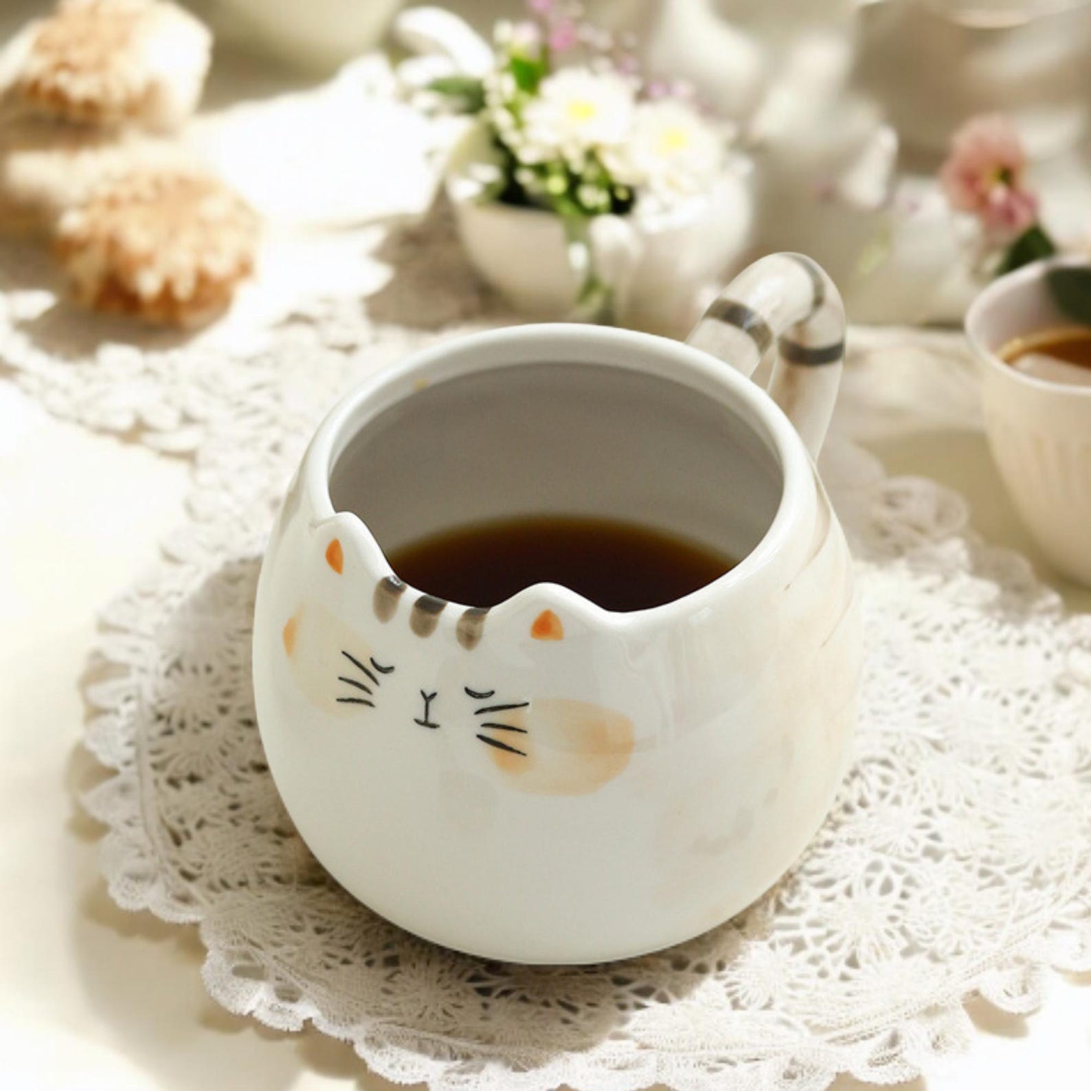 Hand Painted Cat Shaped Ceramic Mug Creative Coffee Cup Large Capacity ...