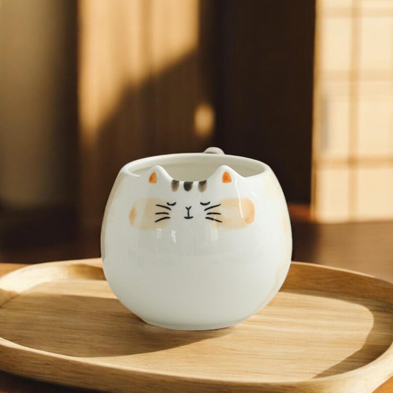 Hand Painted Cat Shaped Ceramic Mug Creative Coffee Cup Large Capacity ...