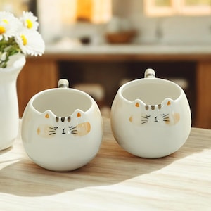 Hand Painted Cat Shaped Ceramic Mug Creative Coffee Cup Large Capacity ...