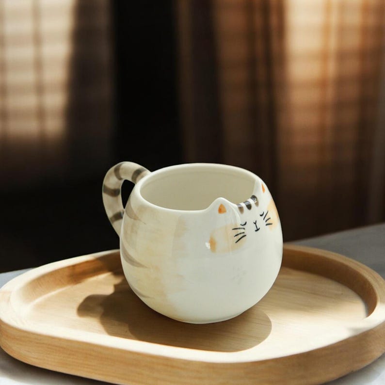 Hand Painted Cat Shaped Ceramic Mug Creative Coffee Cup Large Capacity ...
