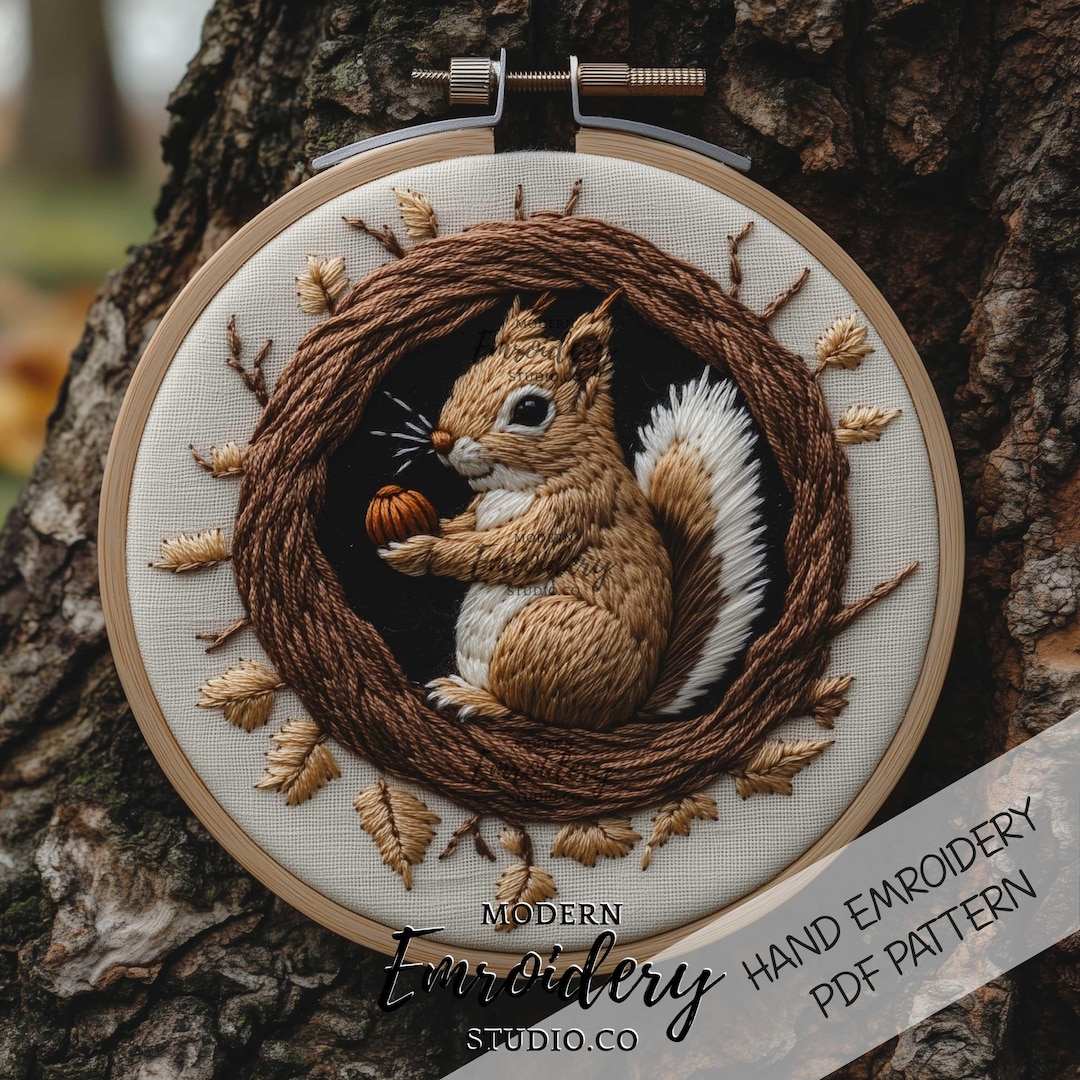 Squirrel Embroidery Pattern | Autumn Woodland Hand Embroidery PDF ...
