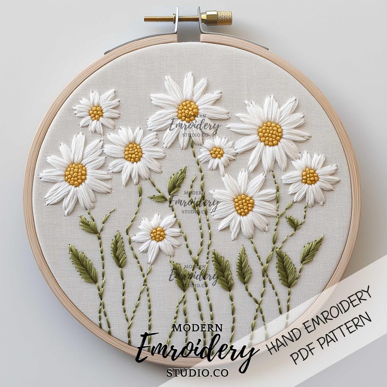Wild Daisy Meadow Embroidery Design - Floral PDF Pattern for Hoop Art ...