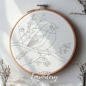 Sparrow on Branch Embroidery Pattern | Elegant Bird Hand Embroidery PDF ...