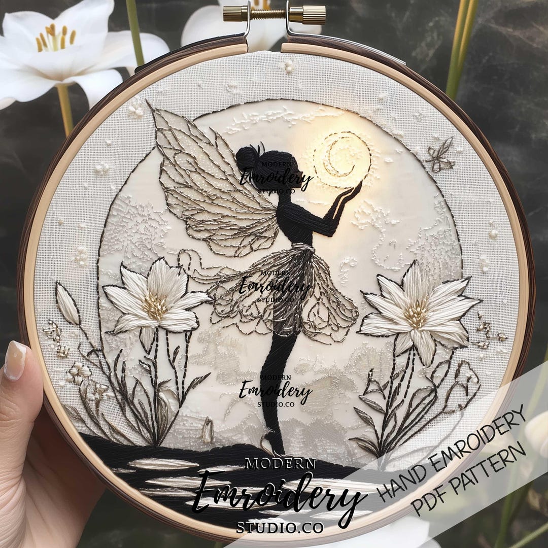 Moonlit Fairy With Lily Embroidery Pattern | Magical Hand Embroidery ...