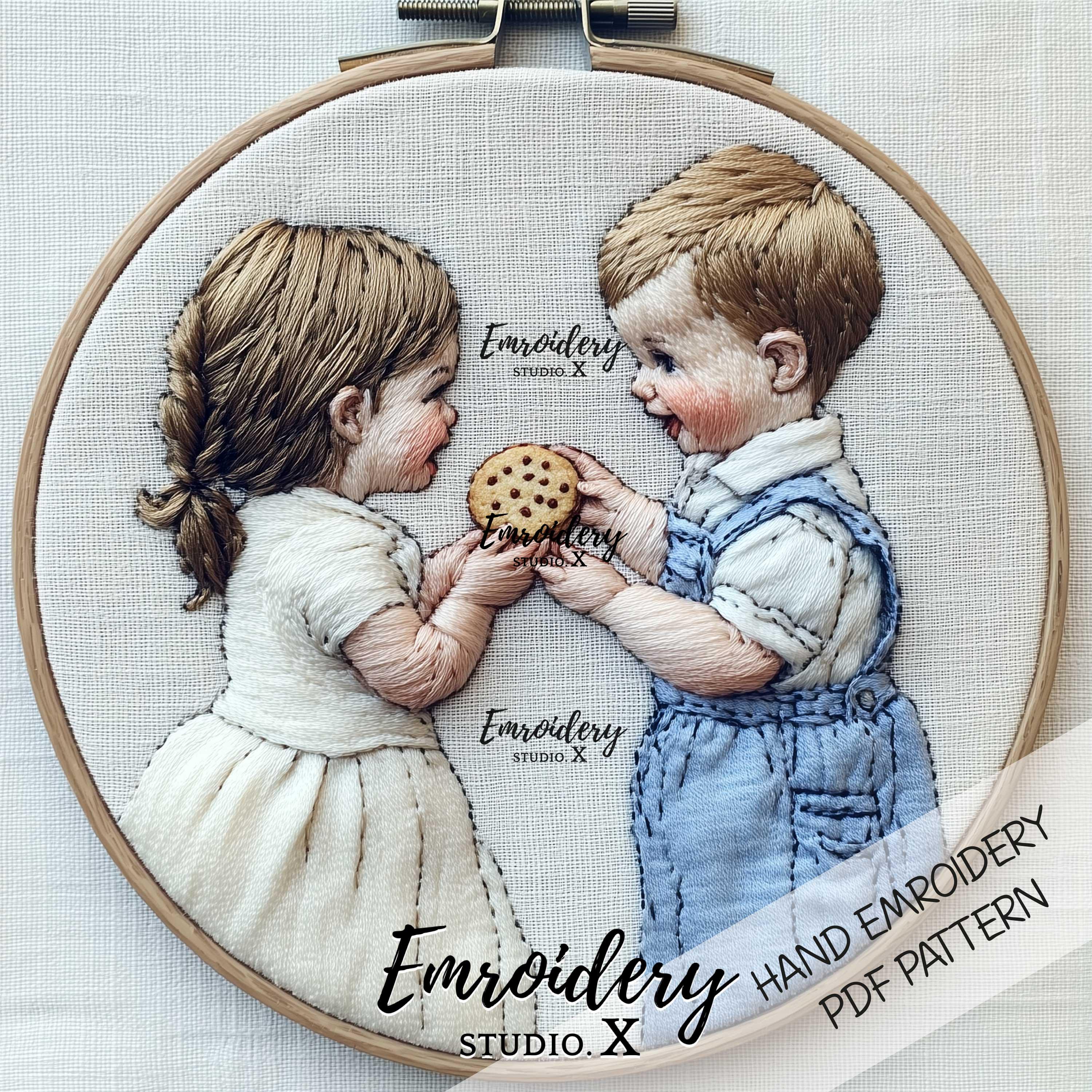 Toddler Friendship Embroidery Pattern | Cookie Sharing Kids Design ...
