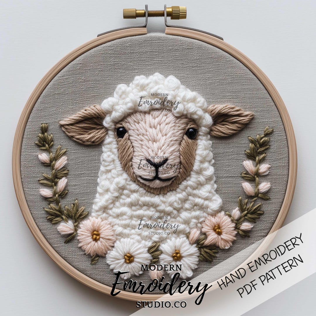Cute Sheep Embroidery Pattern | Woolly Lamb Hand Embroidery PDF ...