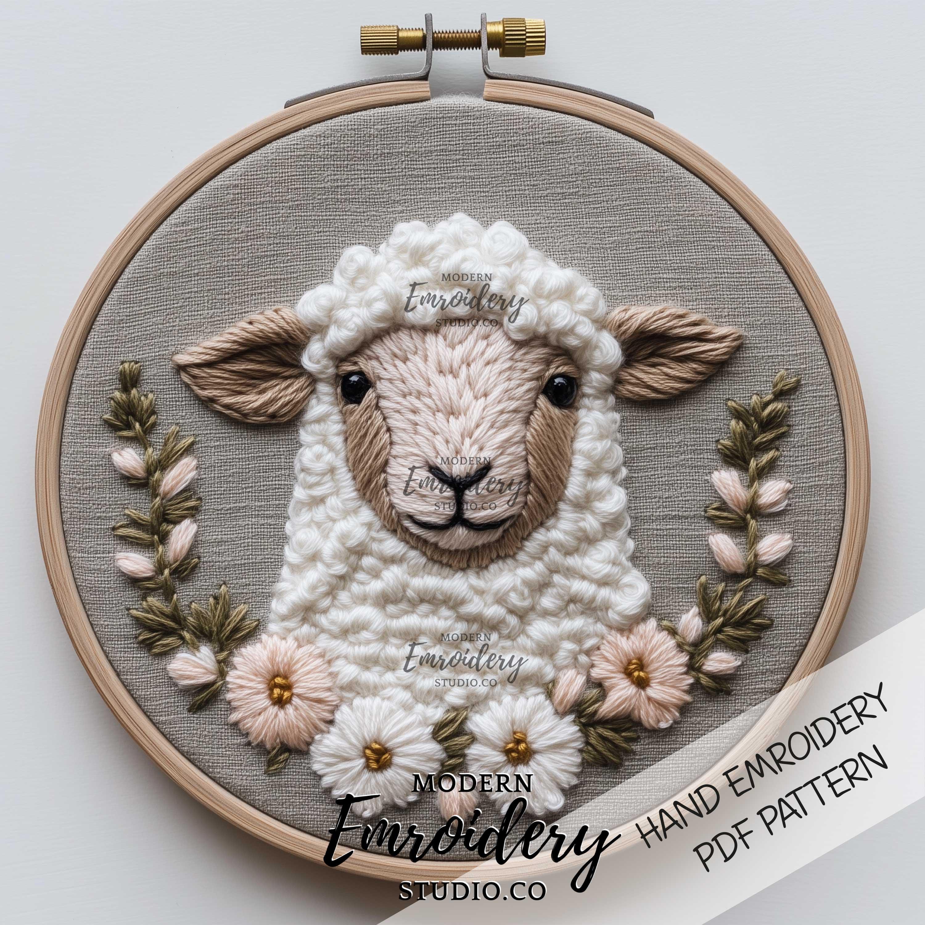 Cute Sheep Embroidery Pattern | Woolly Lamb Hand Embroidery PDF ...