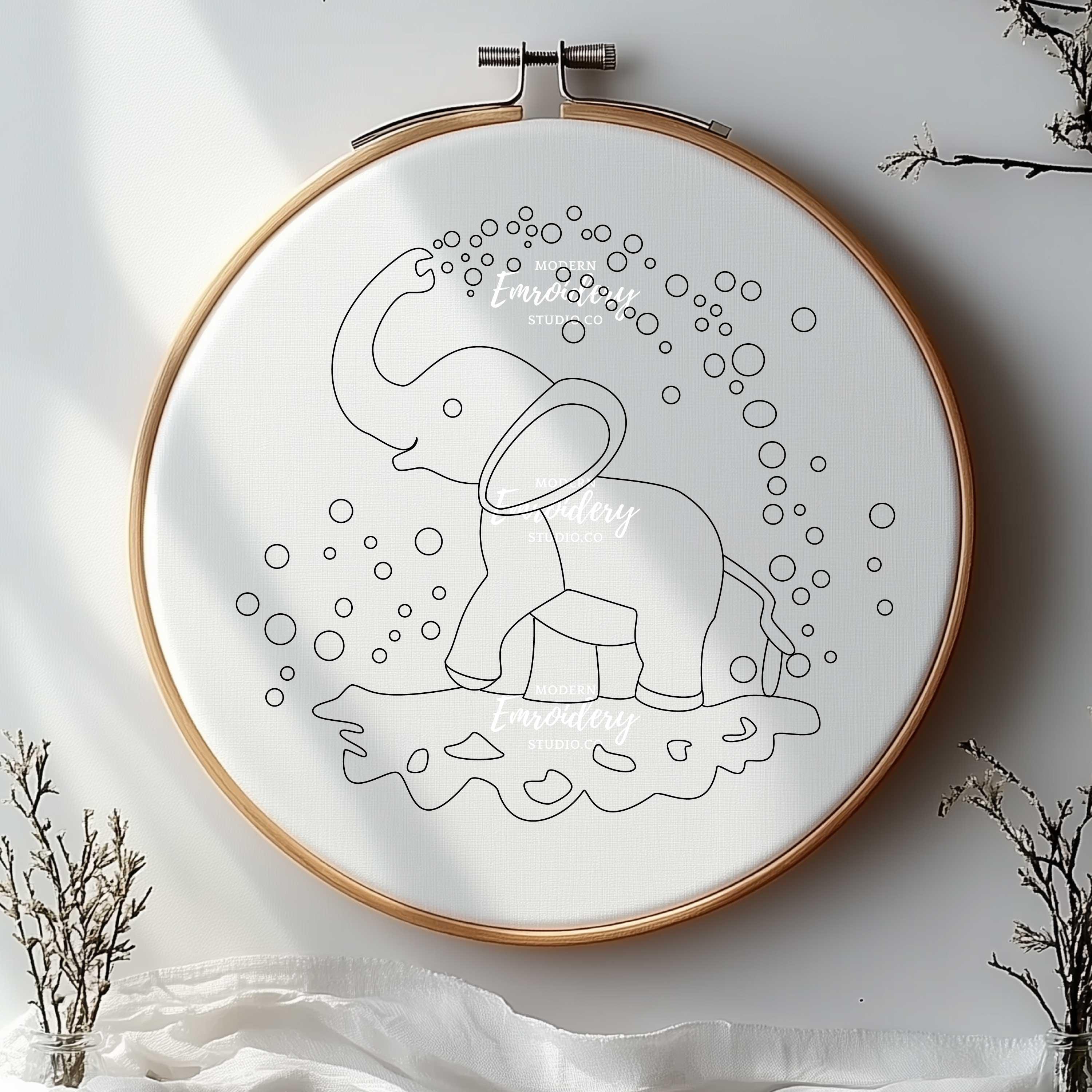 Baby Elephant Embroidery Pattern | Elephant Hand Embroidery PDF | Water ...
