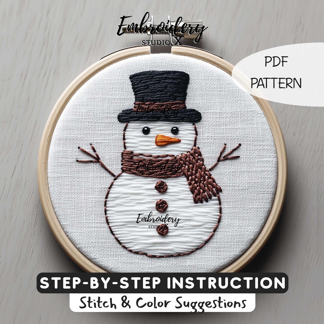 Happy Snowman Embroidery PDF Pattern - Beginner Embroidery DIY Winter ...