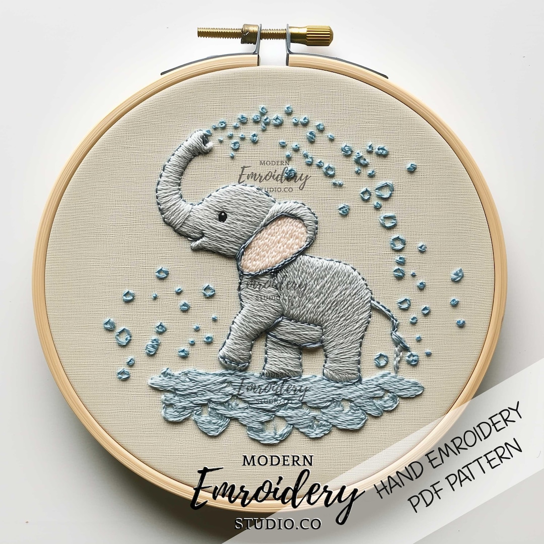 Baby Elephant Embroidery Pattern | Elephant Hand Embroidery PDF | Water ...