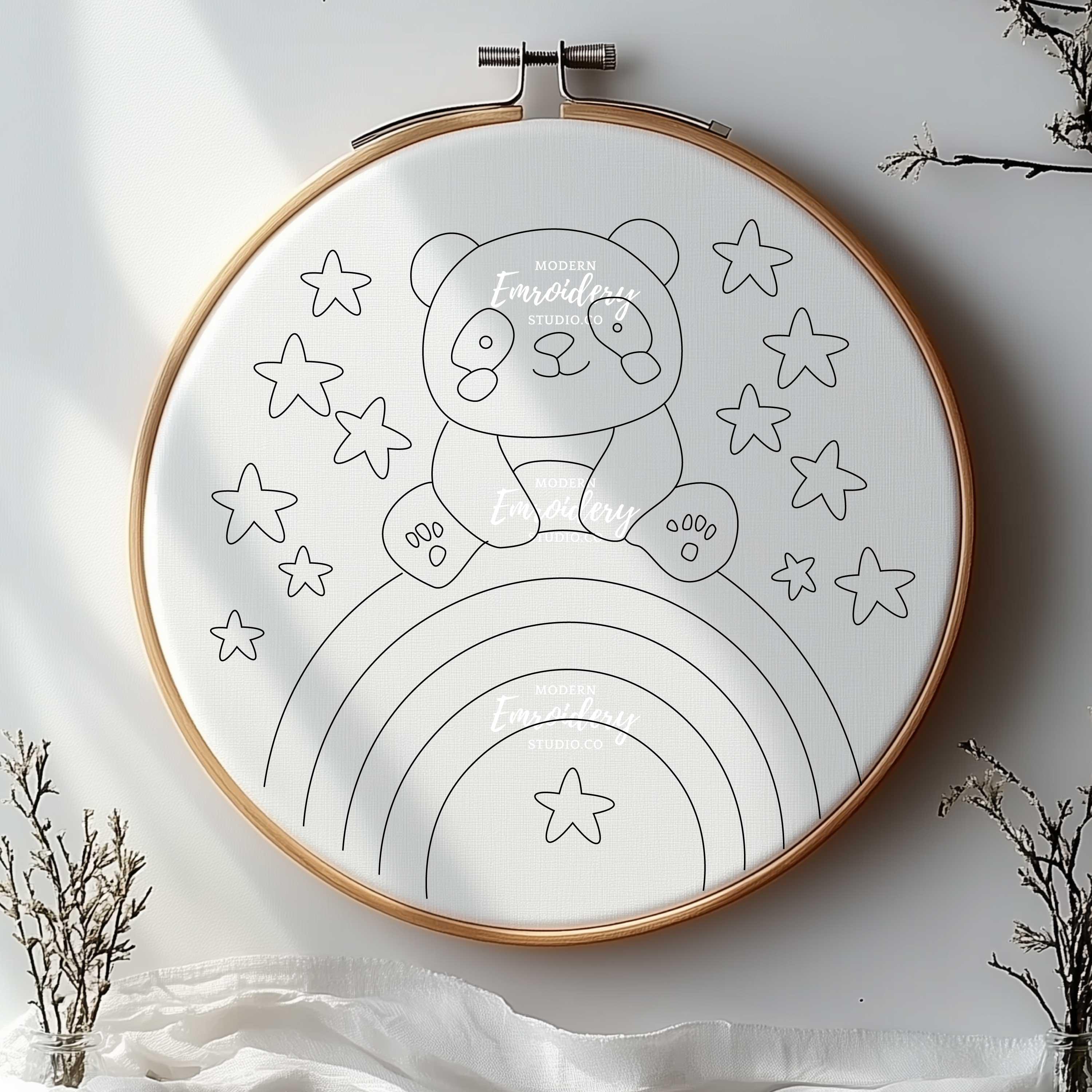 Cute Panda on Rainbow Hand Embroidery | Panda Embroidery PDF Pattern ...