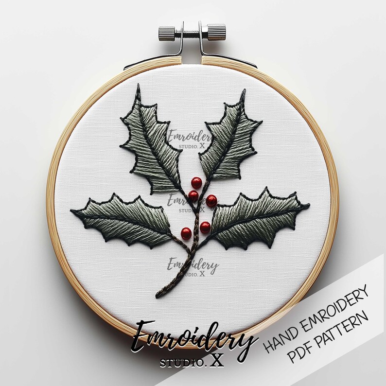 Beginner Holly Embroidery PDF Pattern - DIY Festive Hand Embroidery ...