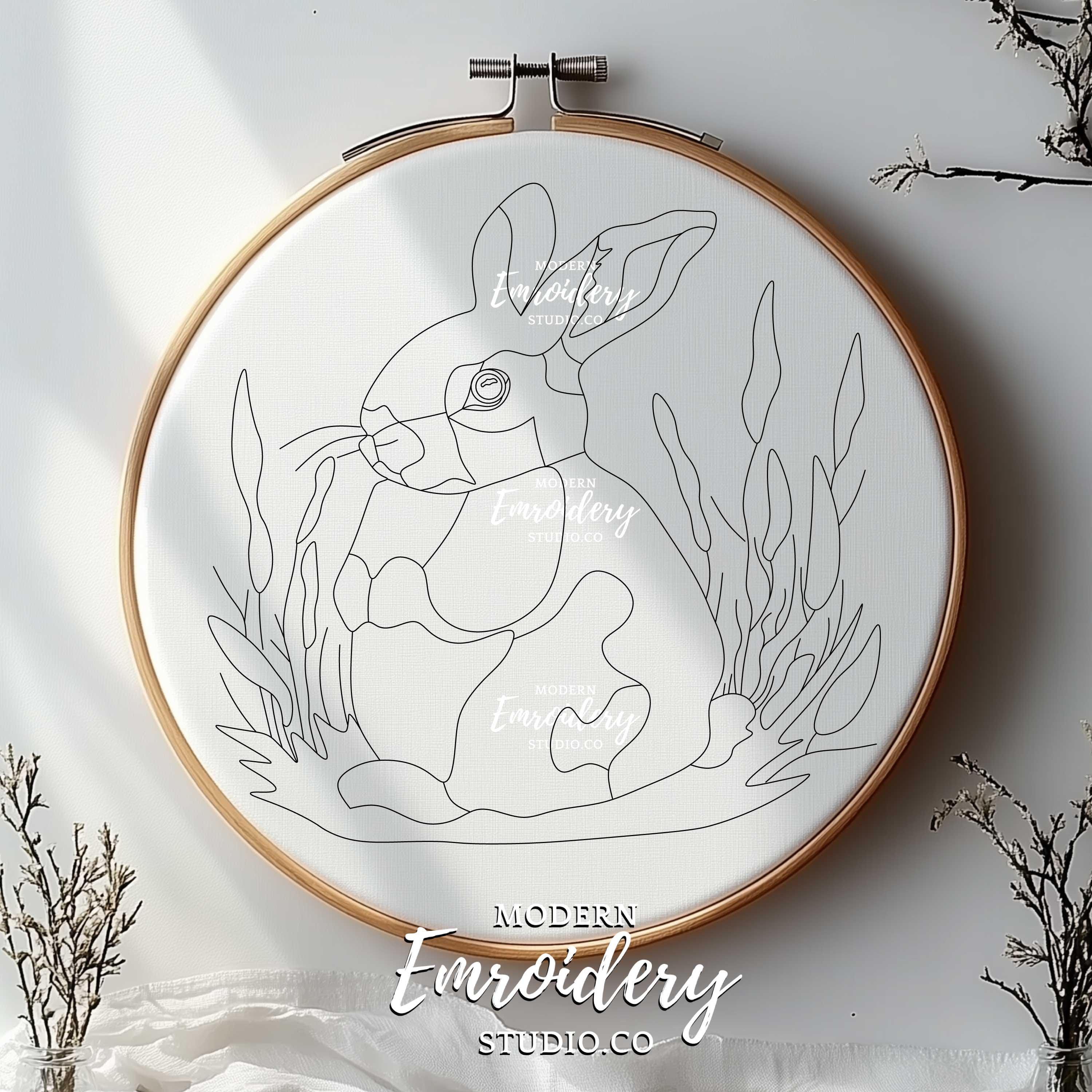 Wild Rabbit Embroidery Pattern | Woodland Bunny Hand Embroidery PDF ...