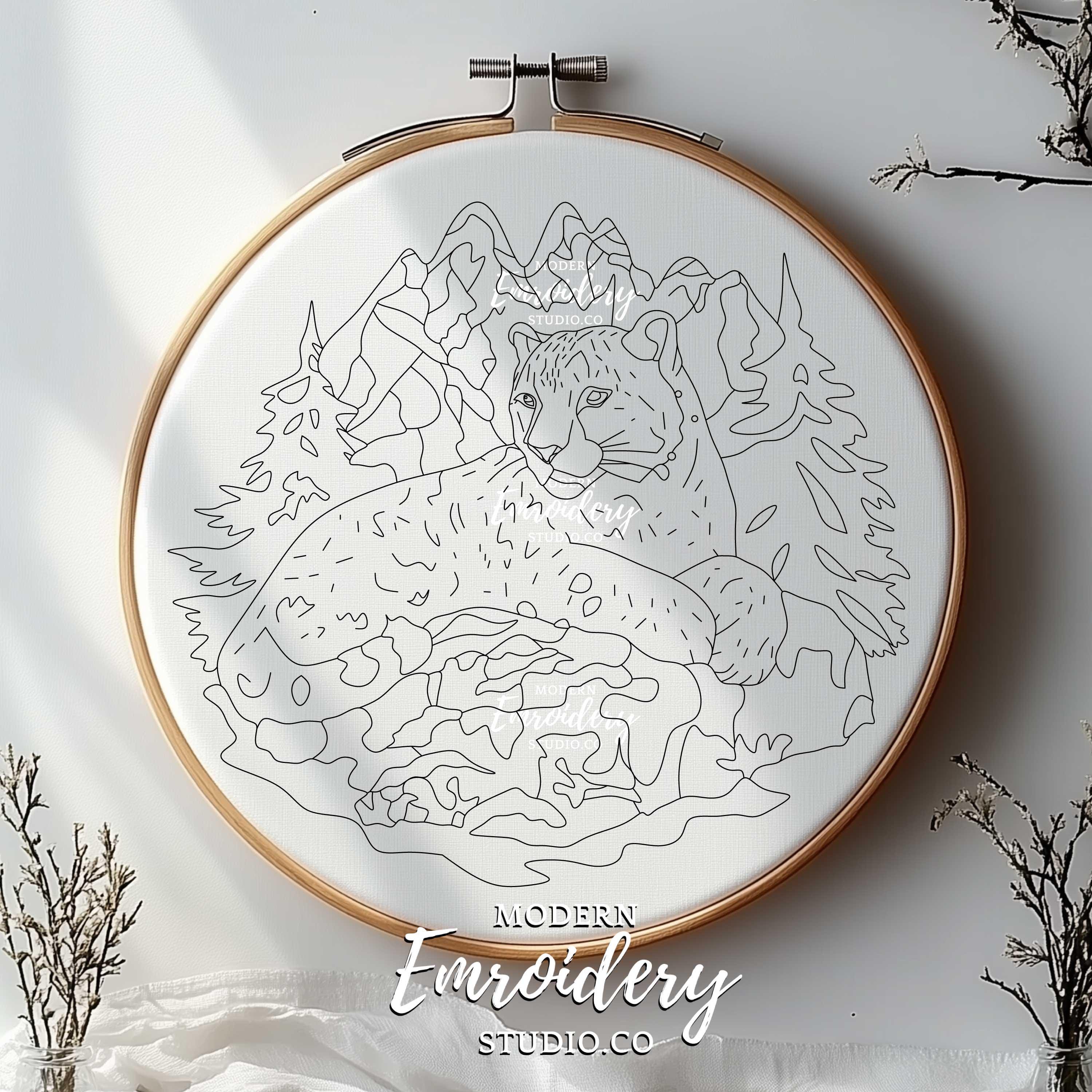 Snow Leopard Embroidery Pattern | Realistic Big Cat Hand Embroidery PDF ...