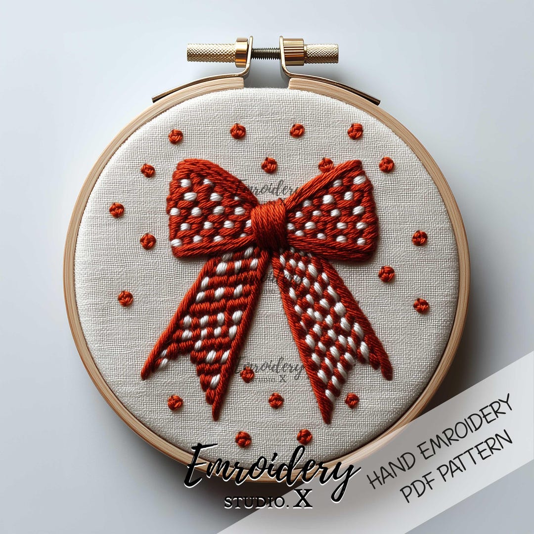 Bow Embroidery Pattern PDF | Trendy Ribbon Embroidery for Holiday ...