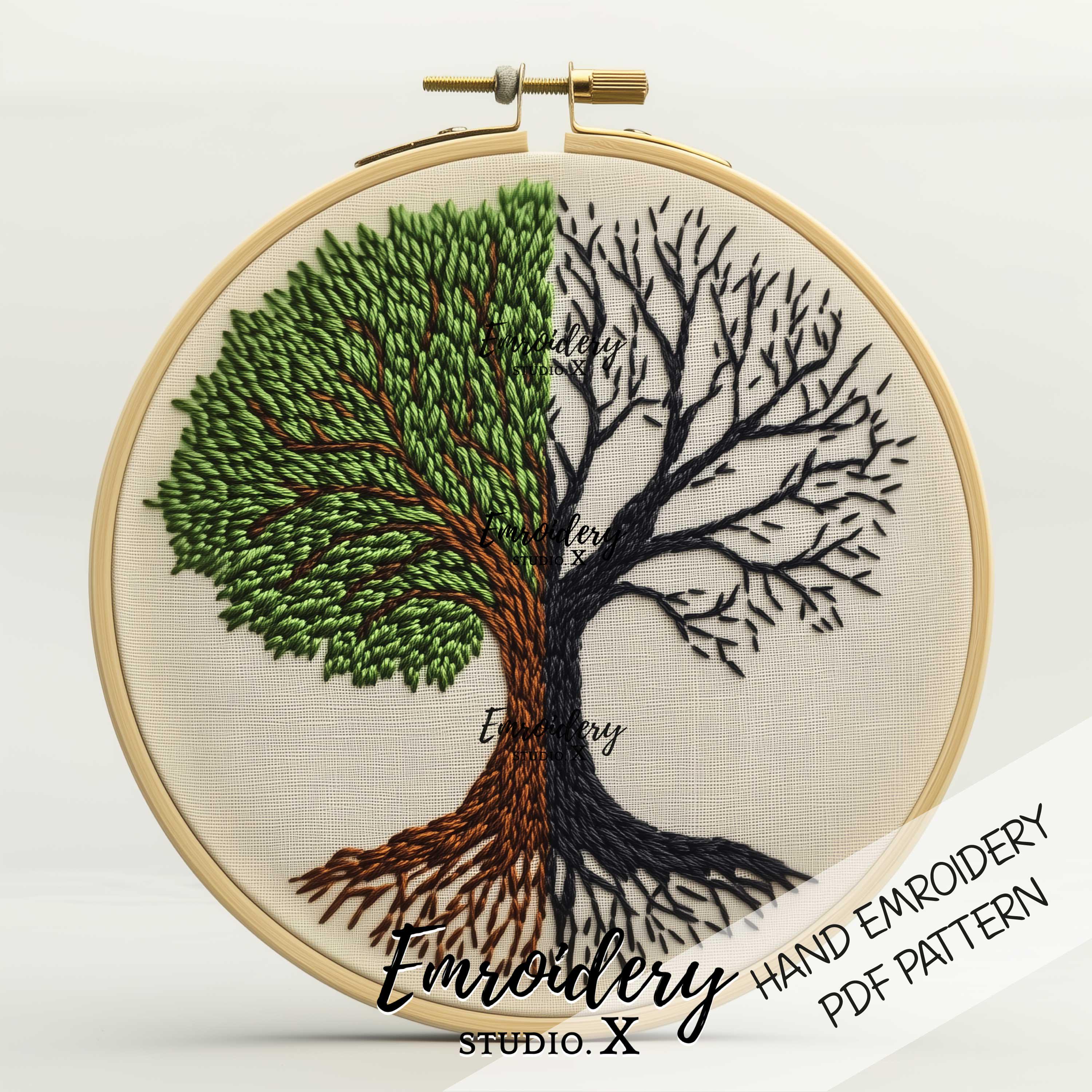 Half Green Half Dry Tree | Contrast Tree Embroidery | Hand Embroidery ...